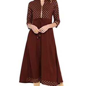 Janasya Indian Women's Tunic Tops Crepe Kurti for Women(JNE3396-KR-XL) Brown