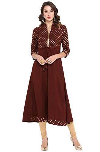 Janasya Indian Women's Tunic Tops Crepe Kurti for Women(JNE3396-KR-XL) Brown