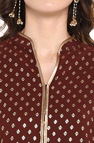 Janasya Indian Women's Tunic Tops Crepe Kurti for Women(JNE3396-KR-XL) Brown