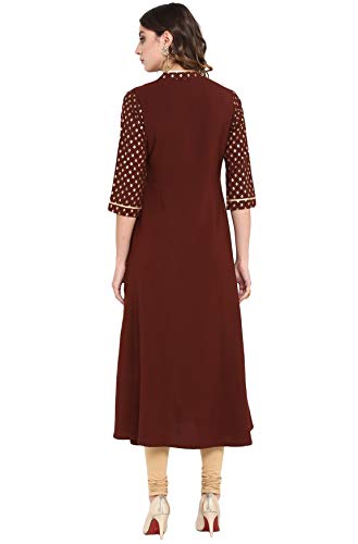 Janasya Indian Women's Tunic Tops Crepe Kurti for Women(JNE3396-KR-XL) Brown