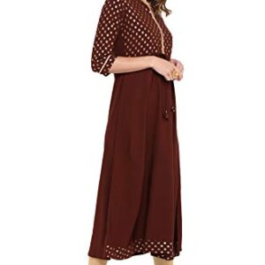 Janasya Indian Women's Tunic Tops Crepe Kurti for Women(JNE3396-KR-XL) Brown