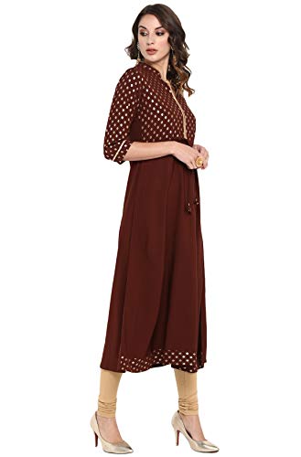 Janasya Indian Women's Tunic Tops Crepe Kurti for Women(JNE3396-KR-XL) Brown