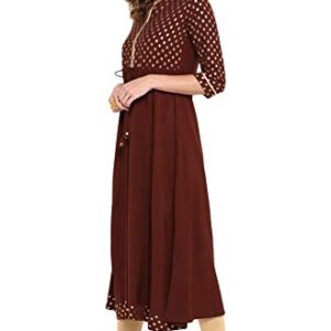 Janasya Indian Women's Tunic Tops Crepe Kurti for Women(JNE3396-KR-XL) Brown