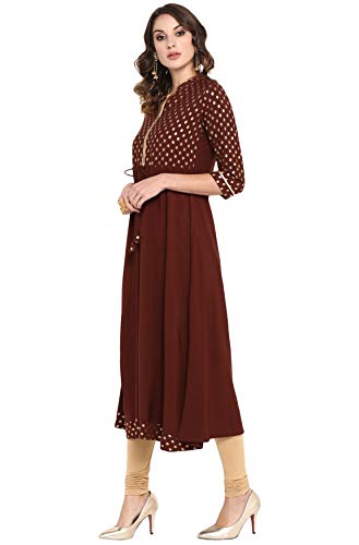 Janasya Indian Women's Tunic Tops Crepe Kurti for Women(JNE3396-KR-XL) Brown