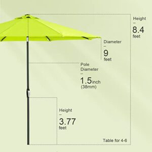 Tempera 9' Outdoor Market Patio Table Umbrella with Push Button Tilt and Crank,Large Sun Umbrella with Sturdy Pole&Fade resistant canopy,Easy to set,Apple Green