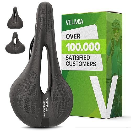 VELMIA Bike Seat Designed in Germany, Made of Comfy Memory Foam I Bicycle Seat for Men and Women, Waterproof Bike Saddle with Smart Zone-Concept I Exercise Bike Seat, Seat for BMX, MTB & Road