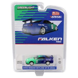 greenlight 1:64 tarmac works 2002 nissan skyline gt-r r34 falken 51150