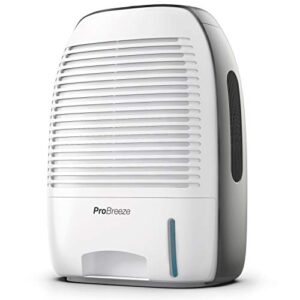 pro breeze premium electric dehumidifiers for bathroom small, 2200 cubic feet (250 sq ft), 52oz capacity, compact and portable for humidity in home, basement, bedroom, rv, office, garage - dehumidifiers for home