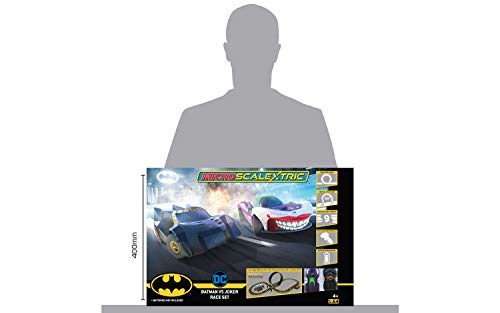 Scalextric Micro Scalextric Justice League Batman vs Joker Battery Powered 1:64 Slot Car Race Track Set G1155T ,Black