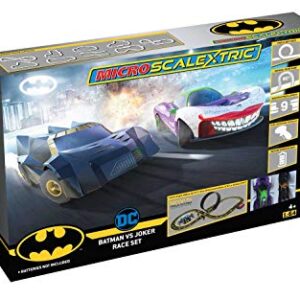 Scalextric Micro Scalextric Justice League Batman vs Joker Battery Powered 1:64 Slot Car Race Track Set G1155T ,Black