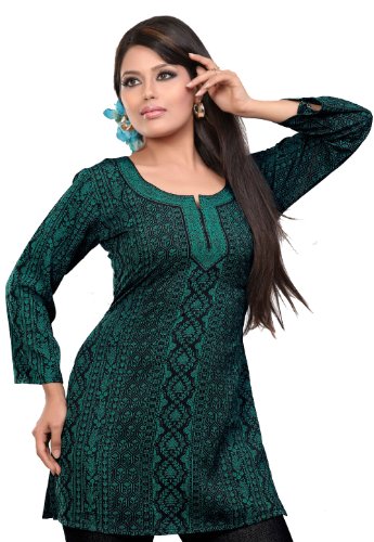 Indian Short Kurti Top Tunic Printed Women's India Clothes (Green, 5XL)