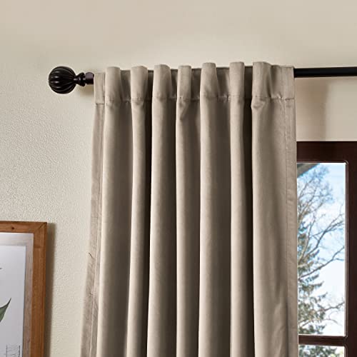 MARTHA STEWART Lucca Velvet Blackout Back Tab Window Curtain Panel Pair, 95", Linen