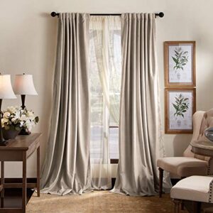 martha stewart lucca velvet blackout back tab window curtain panel pair, 95", linen