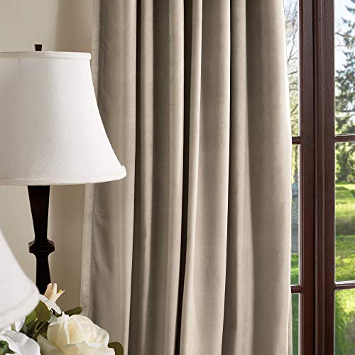 MARTHA STEWART Lucca Velvet Blackout Back Tab Window Curtain Panel Pair, 95", Linen