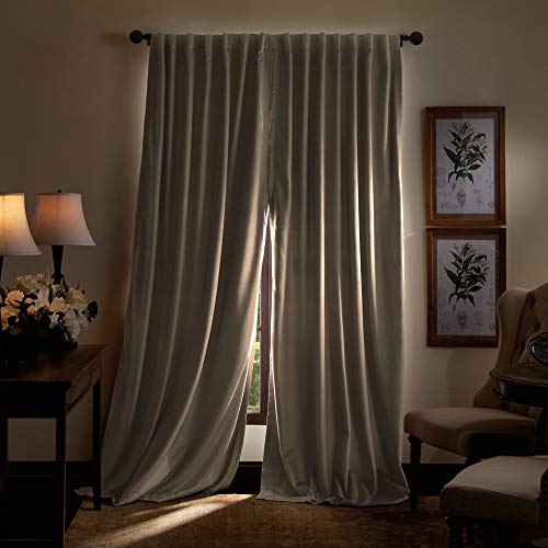 MARTHA STEWART Lucca Velvet Blackout Back Tab Window Curtain Panel Pair, 95", Linen