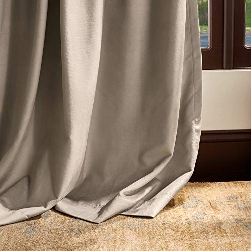 MARTHA STEWART Lucca Velvet Blackout Back Tab Window Curtain Panel Pair, 95", Linen