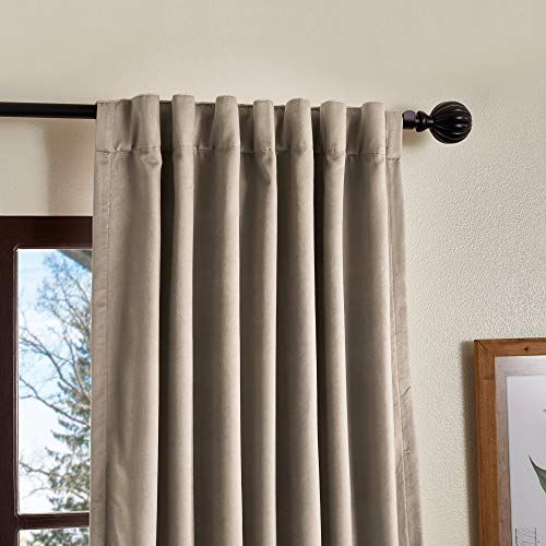 MARTHA STEWART Lucca Velvet Blackout Back Tab Window Curtain Panel Pair, 95", Linen