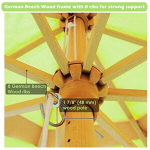 Yescom 13ft Wood Patio Umbrella 8 Ribs Outdoor Market Deck Umbrella Backyard Parasol with German Beech Bright Green