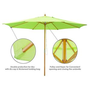 Yescom 13ft Wood Patio Umbrella 8 Ribs Outdoor Market Deck Umbrella Backyard Parasol with German Beech Bright Green