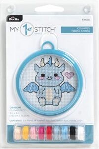 bucilla 47900e my 1st stitch counted cross stitch kit, 3", dragon