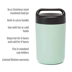 Goodful Vacuum Sealed Insulated Food Jar with Handle Lid, Stainless Steel Thermos, Lunch Container, 16 Oz, Sage