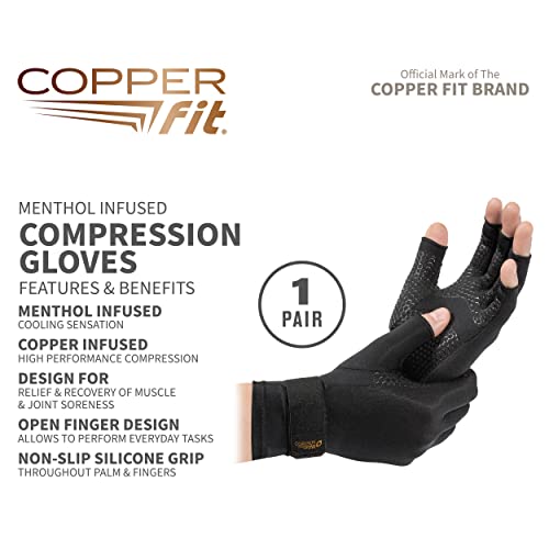 Copper Fit ICE Compression Gloves Infused with Menthol, Black, Large/X-Large