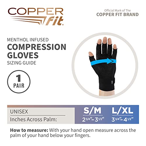 Copper Fit ICE Compression Gloves Infused with Menthol, Black, Large/X-Large