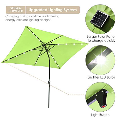 Yescom 10x6.5ft Outdoor Rectangle Solar Powered LED Patio Umbrella with Crank Tilt for Garden Backyard Table Market Pool