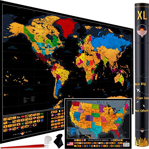 XL Scratch Off World Map with 233 Flags – 36 x 24 Scratch Off Map of The World + Scratch Off USA Map – Easy to Frame World Scratch Off Map + Tools – Travel Map Wall Poster - Deluxe Gift for Travelers