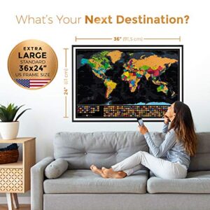 XL Scratch Off World Map with 233 Flags – 36 x 24 Scratch Off Map of The World + Scratch Off USA Map – Easy to Frame World Scratch Off Map + Tools – Travel Map Wall Poster - Deluxe Gift for Travelers