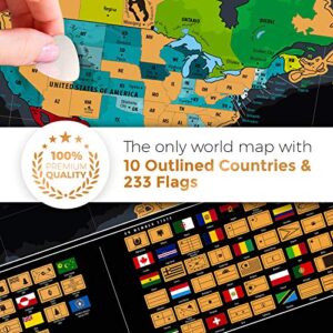 XL Scratch Off World Map with 233 Flags – 36 x 24 Scratch Off Map of The World + Scratch Off USA Map – Easy to Frame World Scratch Off Map + Tools – Travel Map Wall Poster - Deluxe Gift for Travelers