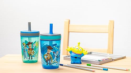 Zak Designs Kelso 15 oz Tumbler Set (Toy Story 4 - Woody & Buzz 2pc Set) Toddlers Cup Non-BPA Leak-Proof Screw-On Lid with Straw Made of Durable Plastic and Silicone, Perfect Baby Cup Bundle for Kids