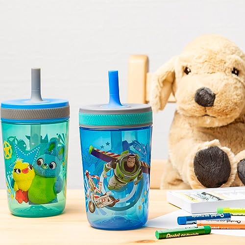 Zak Designs Kelso 15 oz Tumbler Set (Toy Story 4 - Woody & Buzz 2pc Set) Toddlers Cup Non-BPA Leak-Proof Screw-On Lid with Straw Made of Durable Plastic and Silicone, Perfect Baby Cup Bundle for Kids