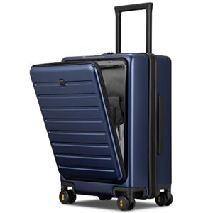 level8 road runner 20 inch luggage with front compartment, suitcase with wheels, hard shell travel luggage, lightweight spinner luggage, tsa locks-navy blue