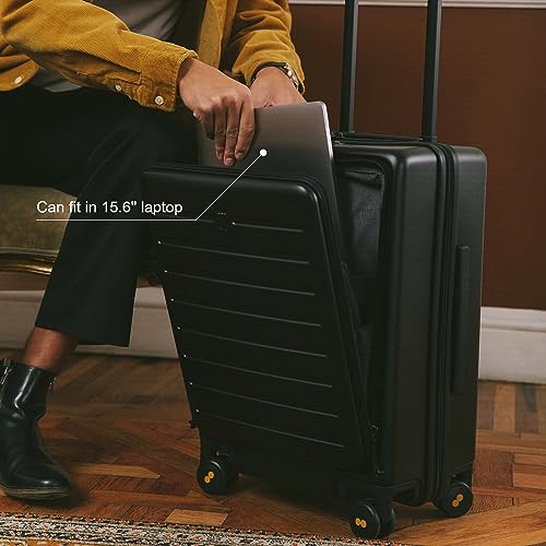 LEVEL8 Road Runner Carry On Luggage, 20‘‘ Lightweight PC Hardside Luggage with Front Pocket, Rolling Suitcase with Spinner Wheels, Travel Suitcase for Women & Men, TSA Locks-Black