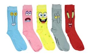 hyp spongebob squarepants characters men's crew socks 5 pair pack