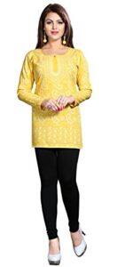 maple clothing indian kurti top tunic printed women's india clothes (yellow, 5xl)