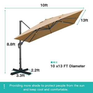 Sunnyglade 10x13Ft Cantilever Patio Umbrella Rectangular Deluxe Offset 360°Rotation & Integrated Tilting System Hanging Umbrella for Market Garden Deck Pool Backyard Patio (Tan)