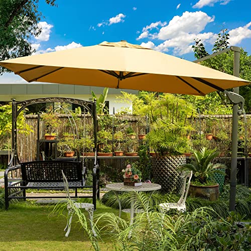 Sunnyglade 10x13Ft Cantilever Patio Umbrella Rectangular Deluxe Offset 360°Rotation & Integrated Tilting System Hanging Umbrella for Market Garden Deck Pool Backyard Patio (Tan)