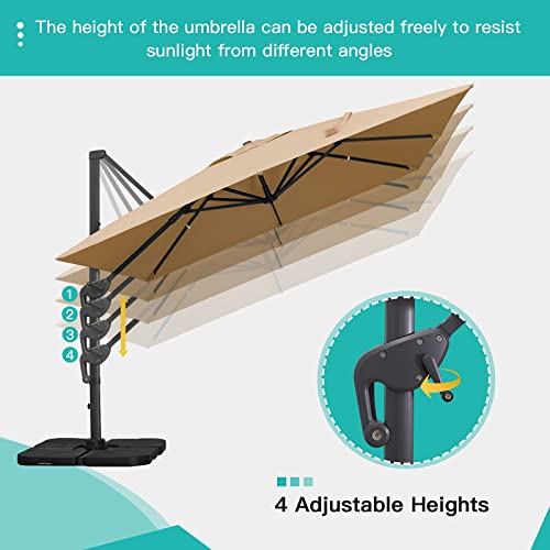 Sunnyglade 10x13Ft Cantilever Patio Umbrella Rectangular Deluxe Offset 360°Rotation & Integrated Tilting System Hanging Umbrella for Market Garden Deck Pool Backyard Patio (Tan)