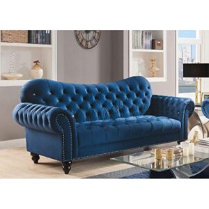 eddy mid century tufted velvet sectional sofa couch, modern diamond tufted upholstered velvet sofa with rolled wooden legs, luxury vintage tufted velvet living room sofa couch(navy)