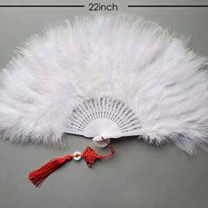 HAPPY FEATHER Handheld Marabou Feather Fan, 1920s Vintage Style Flapper Hand Fan for Costume Party and Dancing-White