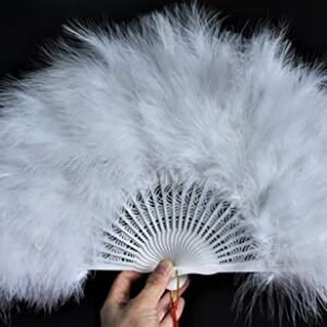 HAPPY FEATHER Handheld Marabou Feather Fan, 1920s Vintage Style Flapper Hand Fan for Costume Party and Dancing-White