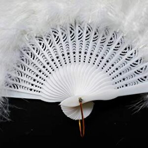 HAPPY FEATHER Handheld Marabou Feather Fan, 1920s Vintage Style Flapper Hand Fan for Costume Party and Dancing-White