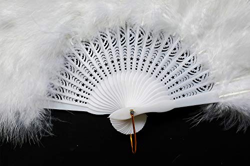 HAPPY FEATHER Handheld Marabou Feather Fan, 1920s Vintage Style Flapper Hand Fan for Costume Party and Dancing-White