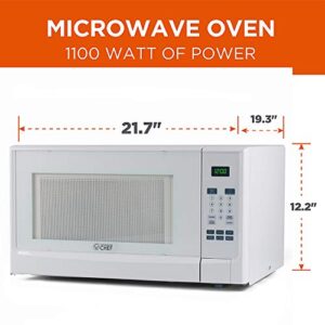 Commercial Chef CHM14110W6C Countertop Microwave Oven - 1100 Watts, Small Compact Size, 10 Power Levels, 6 Easy One Touch Presets with Popcorn Button, Removable Turntable, Child Lock - White