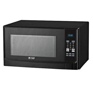 commercial chef chm14110b6ccountertop microwave oven - 1100 watts, small compact size, 10 power levels, 6 easy one touch presets with popcorn button, removable turntable, child lock - black