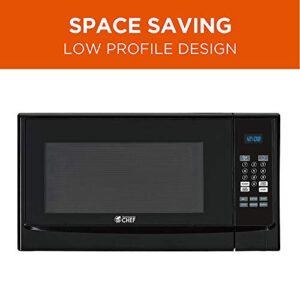 Commercial CHEF CHM14110B6CCountertop Microwave Oven - 1100 Watts, Small Compact Size, 10 Power Levels, 6 Easy One Touch Presets with Popcorn Button, Removable Turntable, Child Lock - Black