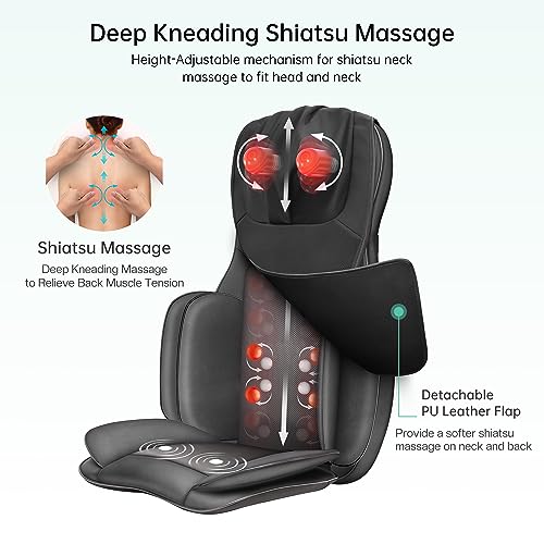 Snailax Full Body Massage Chair Pad -Shiatsu Kneading Seat Portable Neck Back Massager with Heat & Compression for Back and Shoulder