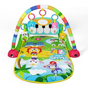 unih baby gym play mat and play piano gym with tummy time mat, musical light activity center for infants toddlers, birthday gift play mat for newborn